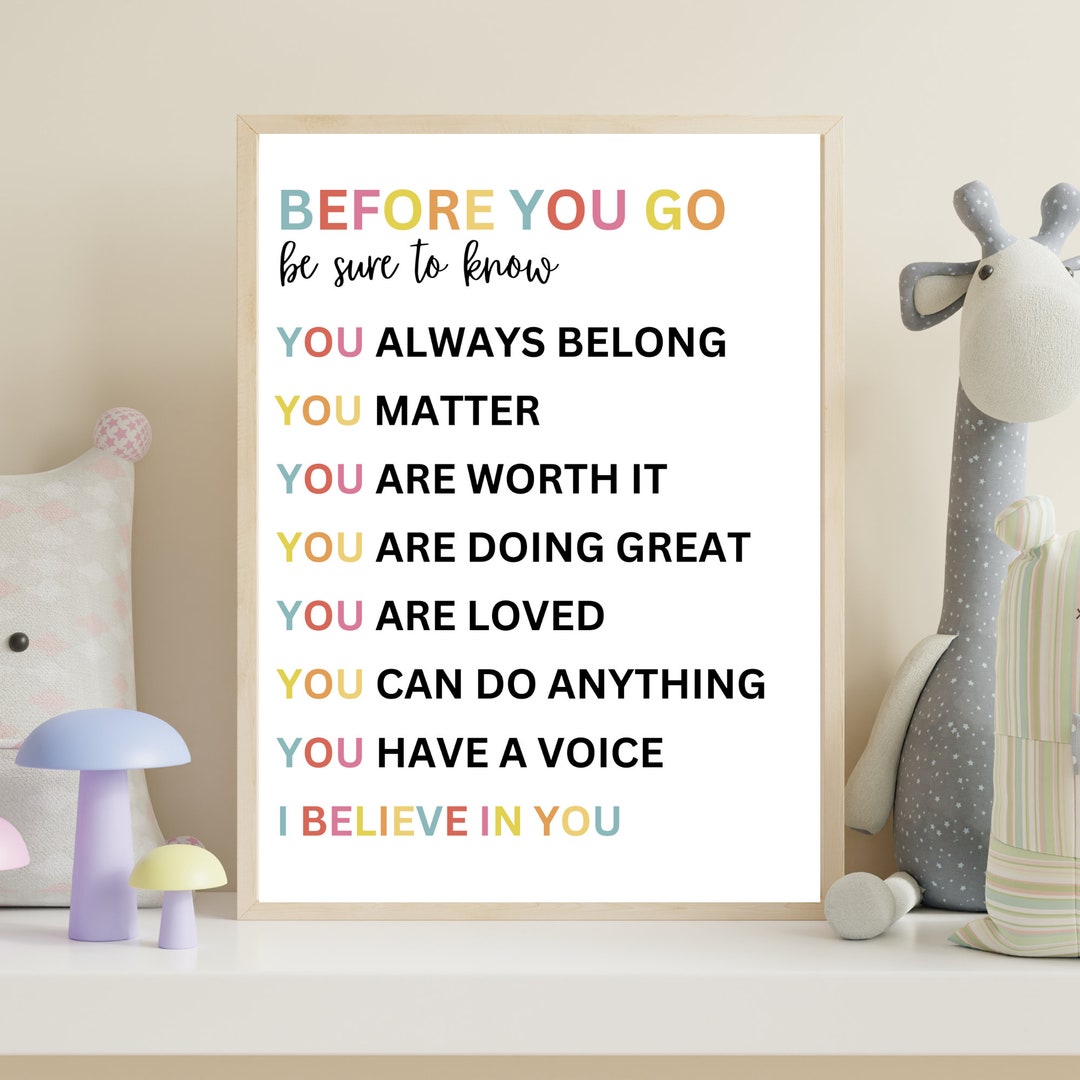 Kids Before You Go Affirmations Wall Art Digital Download for Playroom ...