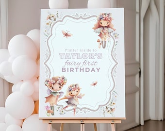 Fairy First Birthday Welcome Sign Template, Printable Fairy Welcome ...