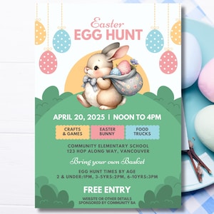 Easter Egg Hunt Flyer Template, Editable Easter Flyer, Egg Hunt ...