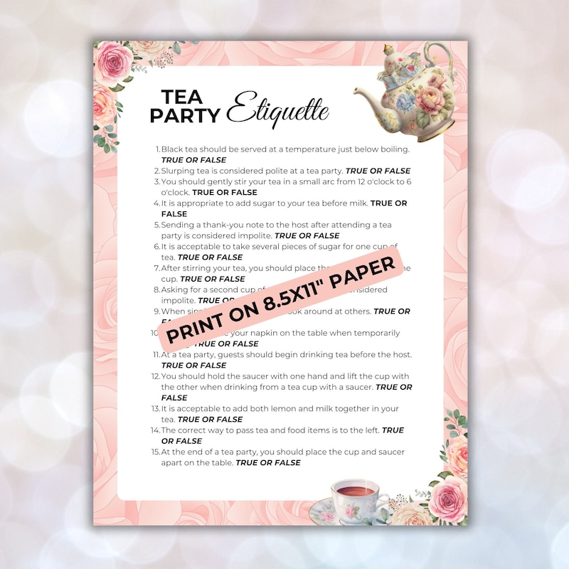 Tea Party Etiquette Game - Etsy