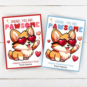 EDITABLE You Are Pawsome Corgi Dog Valentine's Day Card, Kids School ...