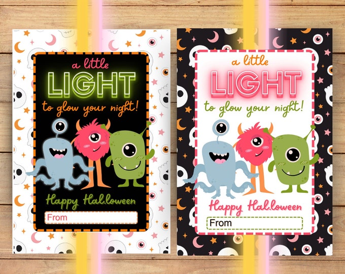 Printable A Little Light to Glow Your Night. Monster Glow Stick Cards ...