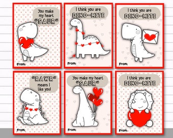 Kids Valentine Day Card Dino Download, Printable - Etsy