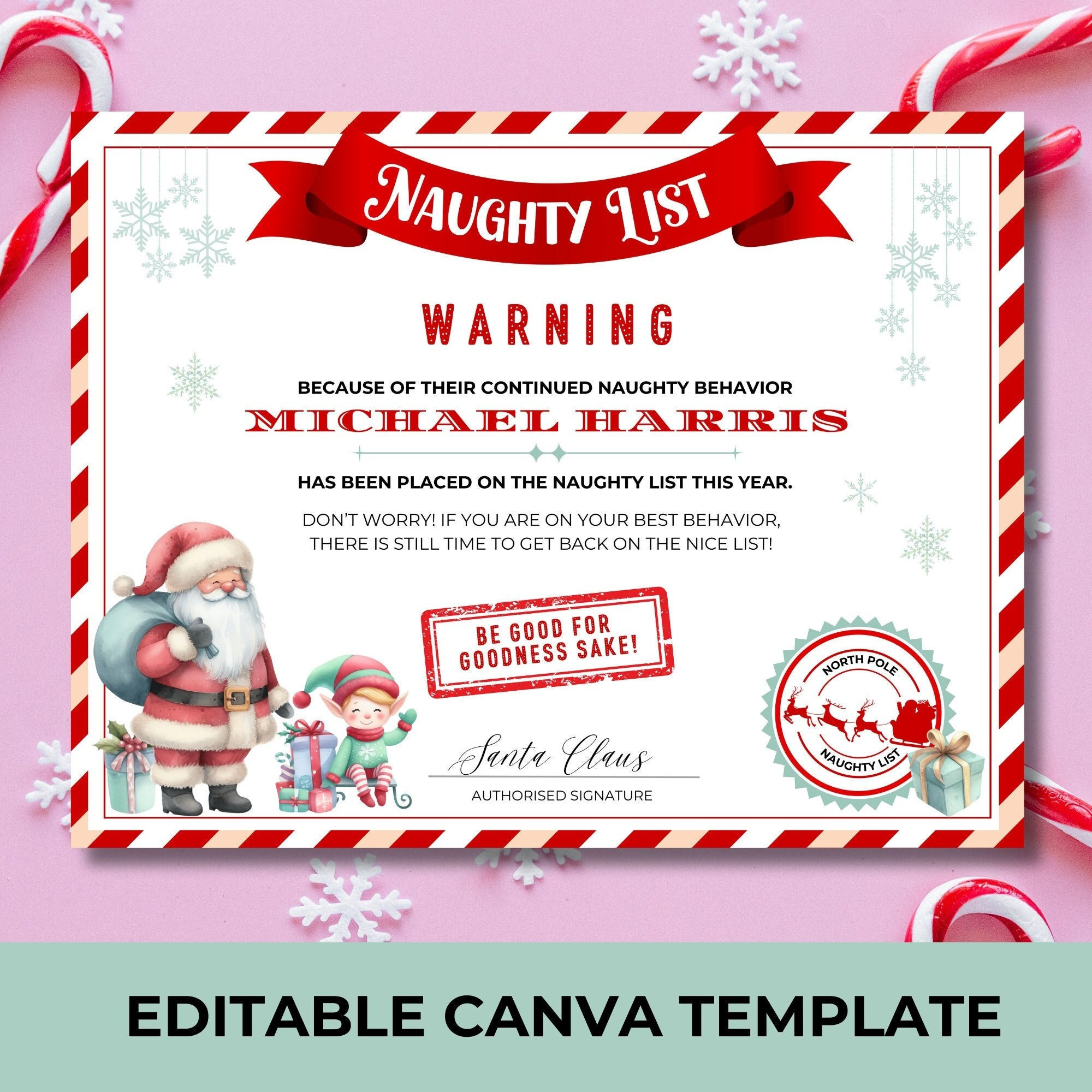 Editable Santa Naughty List Warning Letter Template, Christmas Naughty ...