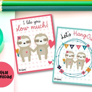 Sloth Valentines, Printable Sloth Valentine Cards for Kids, Kids ...