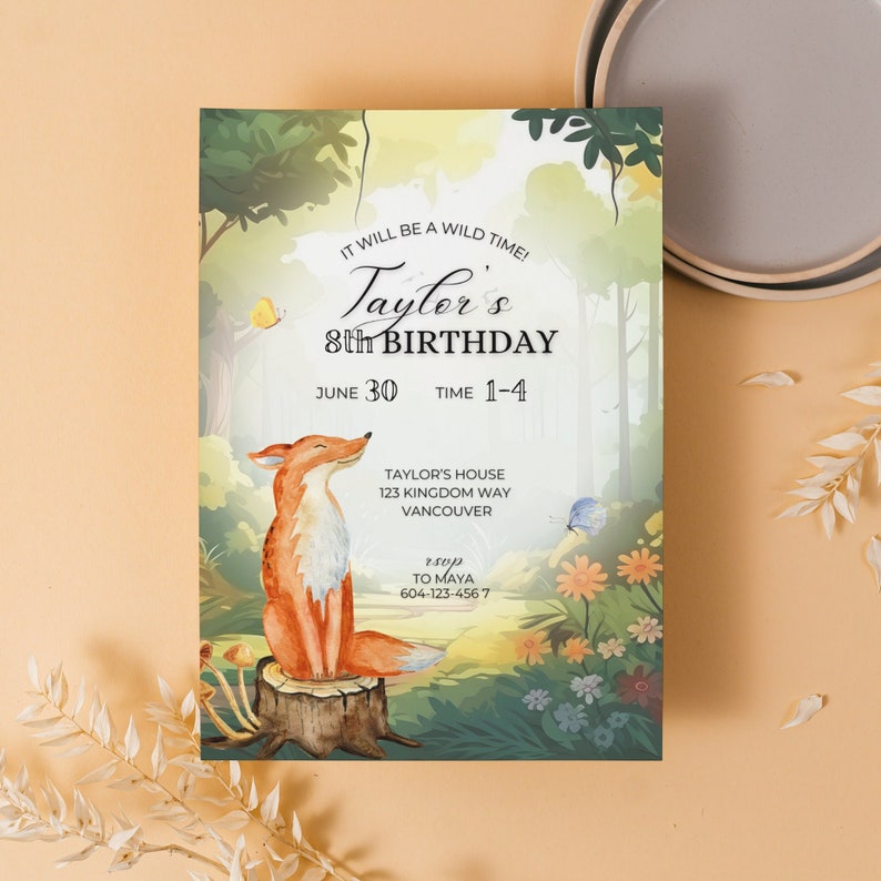 EDITABLE Happy Fox Birthday Invitation Template, Enchanted Forest ...