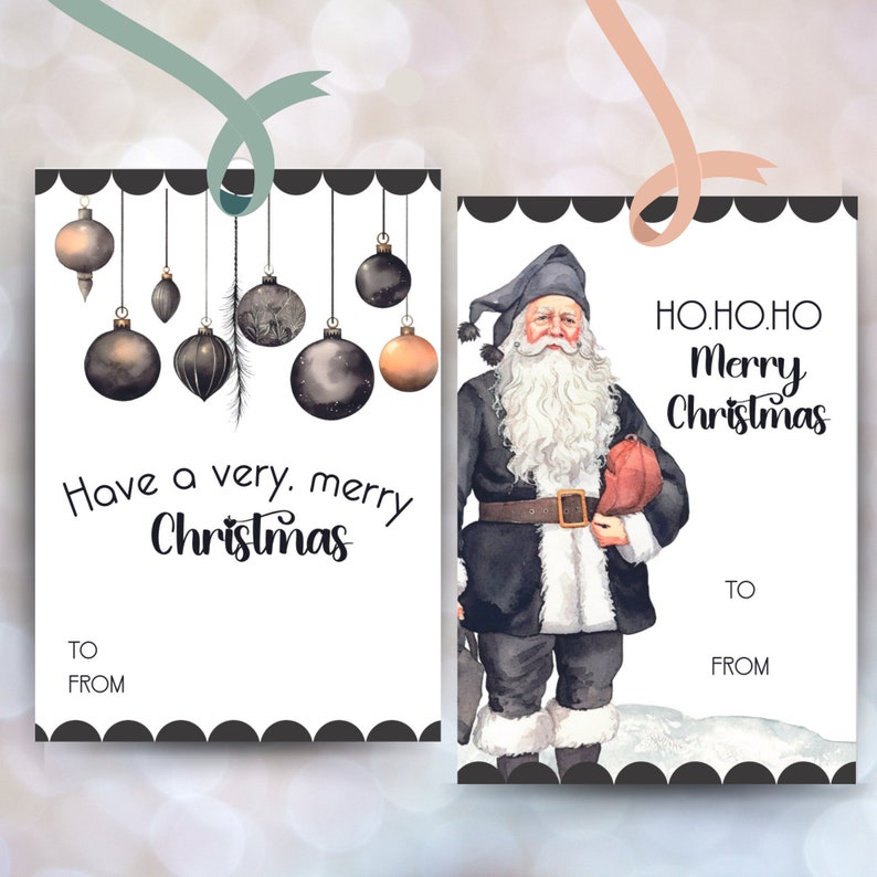 Editable Gothic Christmas Tags, Printable Black Christmas Gift Tags ...