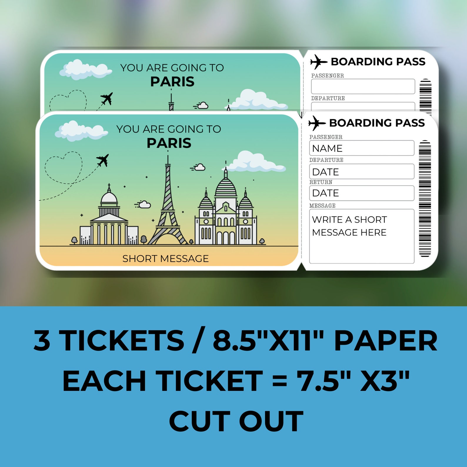 EDITABLE Paris France Surprise Gift Ticket, Editable Canva Boarding ...