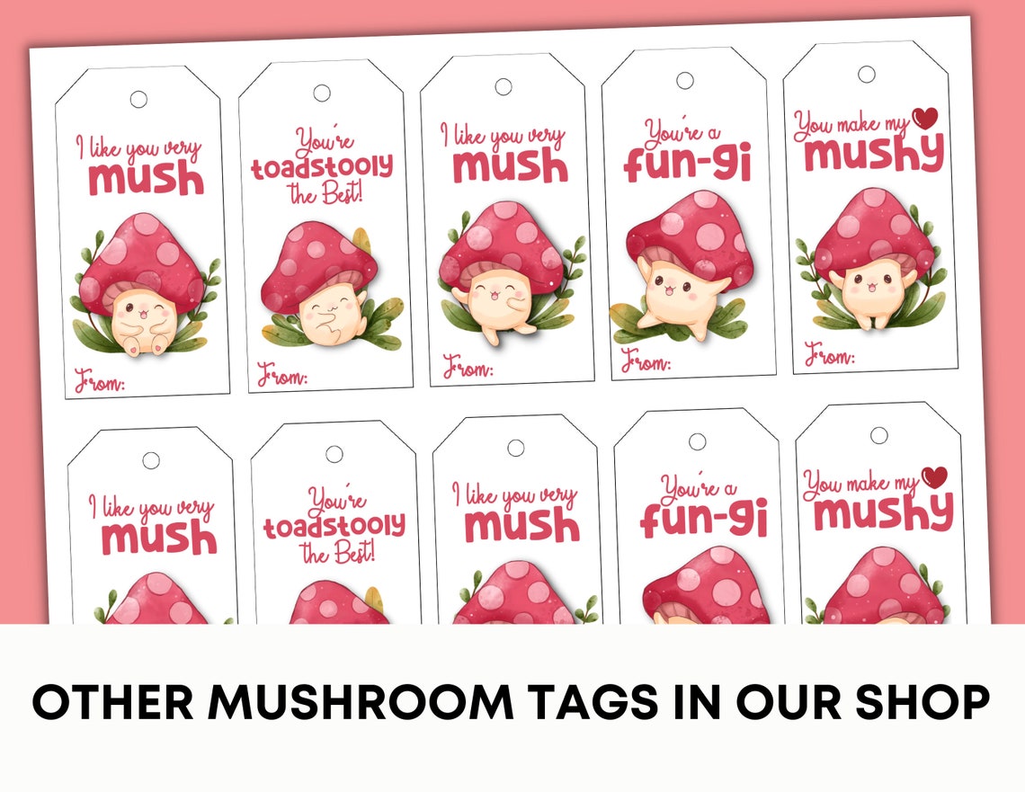 Mushroom Valentine / Printable PDF / Valentines Day Tags / - Etsy