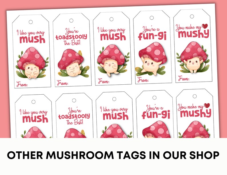 Mushroom Valentine / Printable PDF / Valentines Day Tags / Gift Tags ...