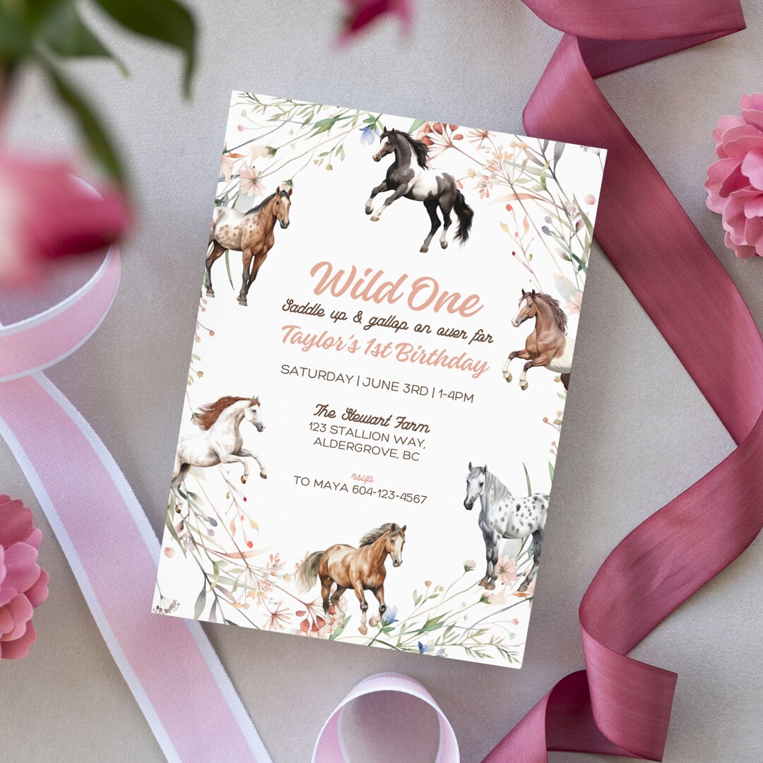 EDITABLE Floral Horse Birthday Invitation Template, Girl Saddle up ...