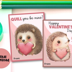 Watercolor Hedgehog Valentines / Printable Valentine / Hedgehog ...