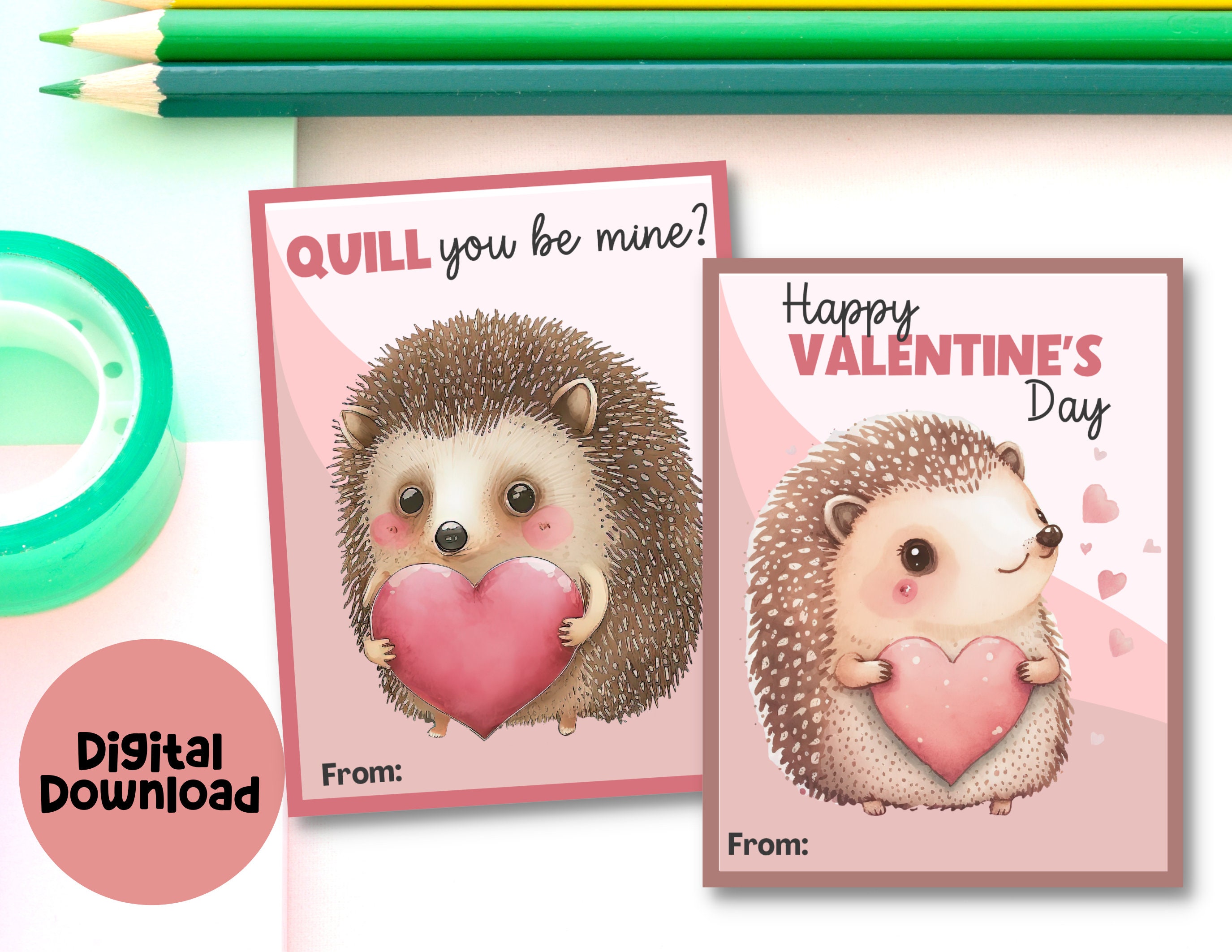 Watercolor Hedgehog Valentines / Printable Valentine / Hedgehog ...