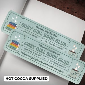 Cozy Girl Book Club Bookmark, Cozy Book Club, Bookmark Ticket, Bookish ...
