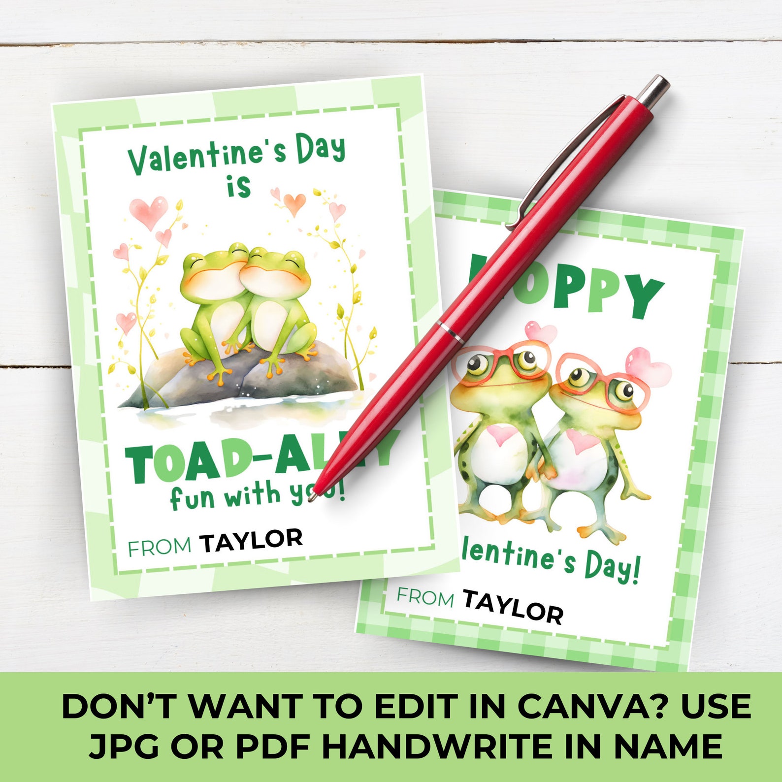 EDITABLE Frog Valentine's Day Cards SET, 12 Printable Valentines, Hoppy ...
