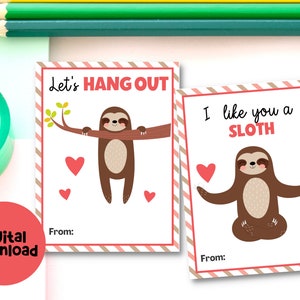 Sloth Valentines / Printable Valentine / Sloth Valentine Card / Instant ...