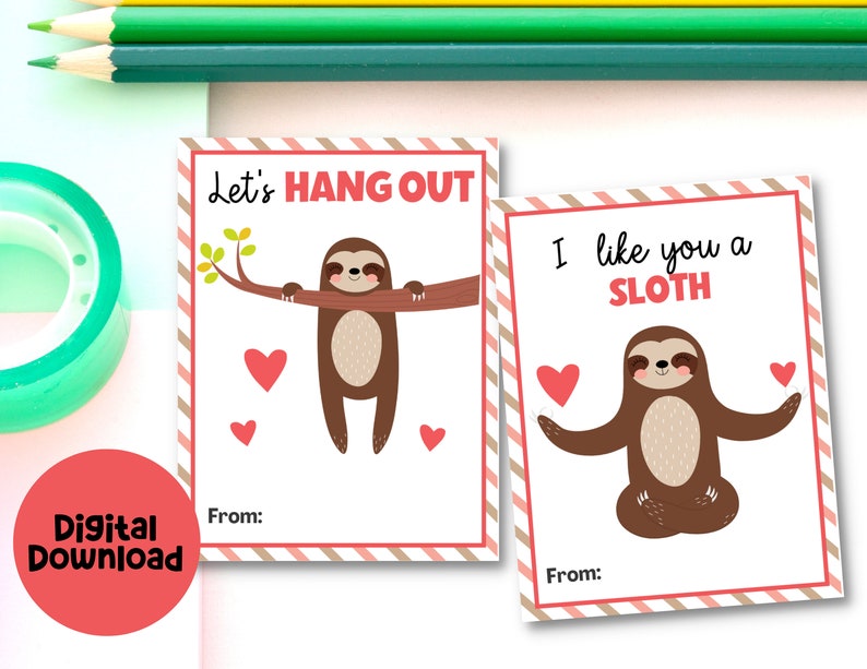 Sloth Valentines / Printable Valentine / Sloth Valentine Card / Instant ...