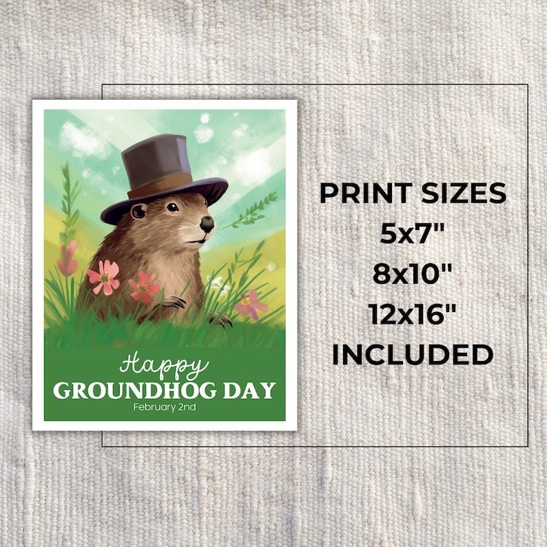 Groundhog Day Print, Punxsutawney Phil Wall Art, Digital Download ...