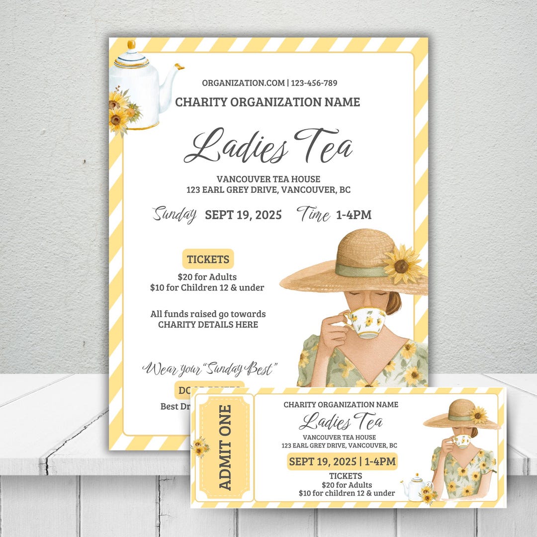 EDITABLE Tea Party Event Ticket, High Tea Party Template, Tea Party ...