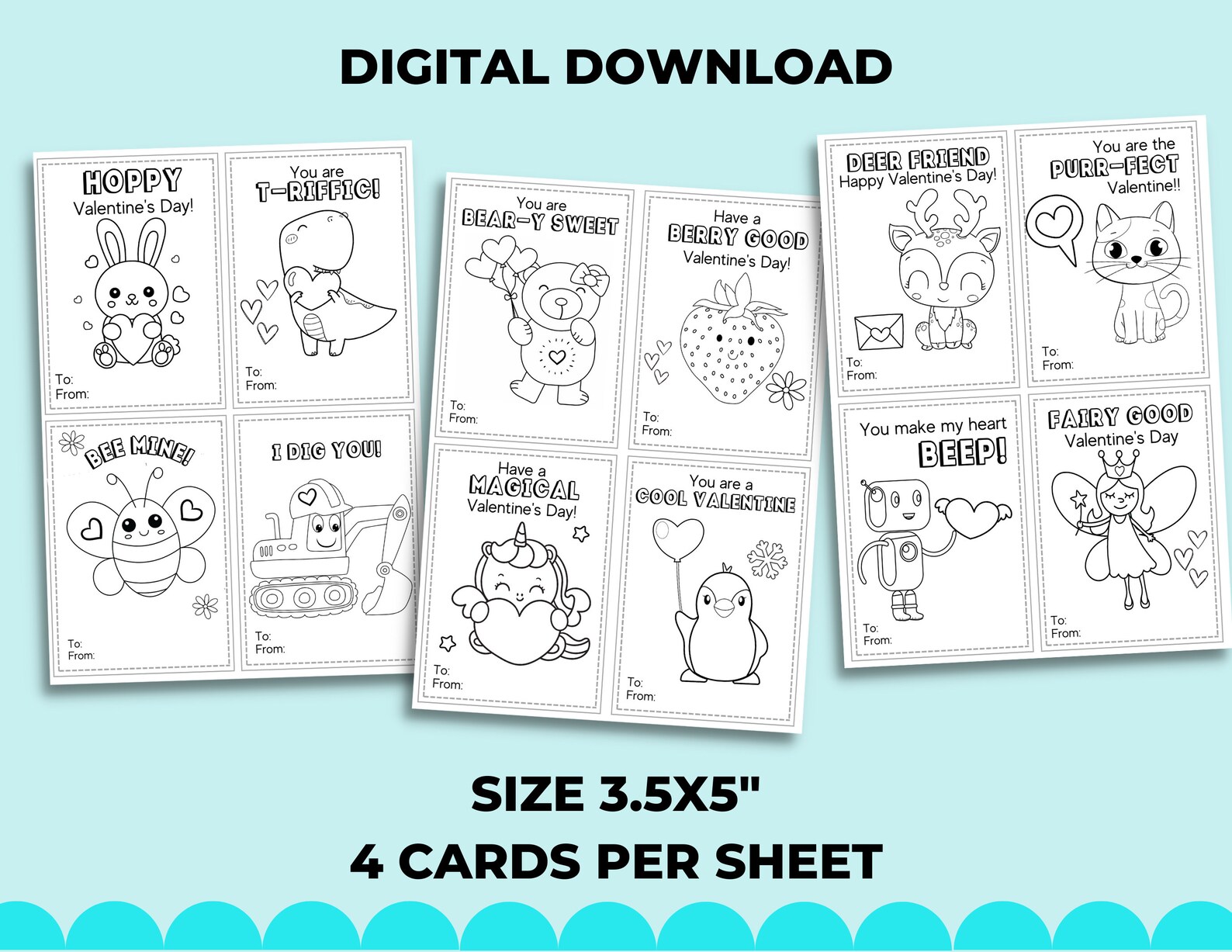 Valentine Coloring Cards / Classroom Valentine Cards / Kid Valentine ...