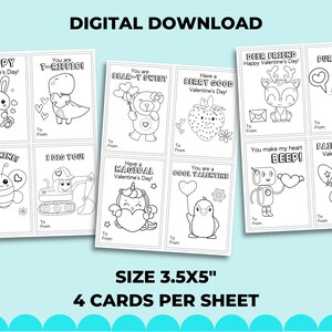 Valentine Coloring Cards / Classroom Valentine Cards / Kid Valentine ...