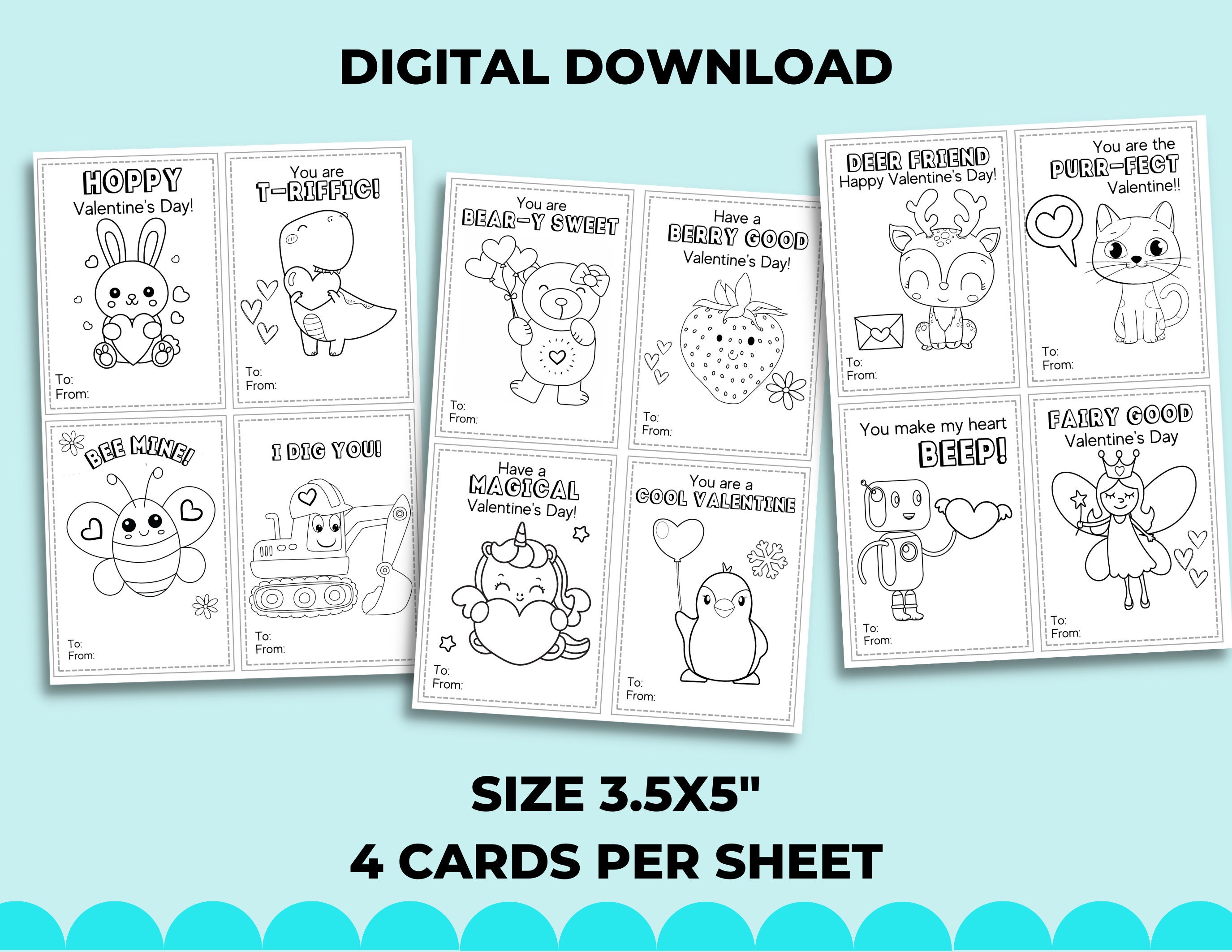 Valentine Coloring Cards / Classroom Valentine Cards / Kid Valentine ...