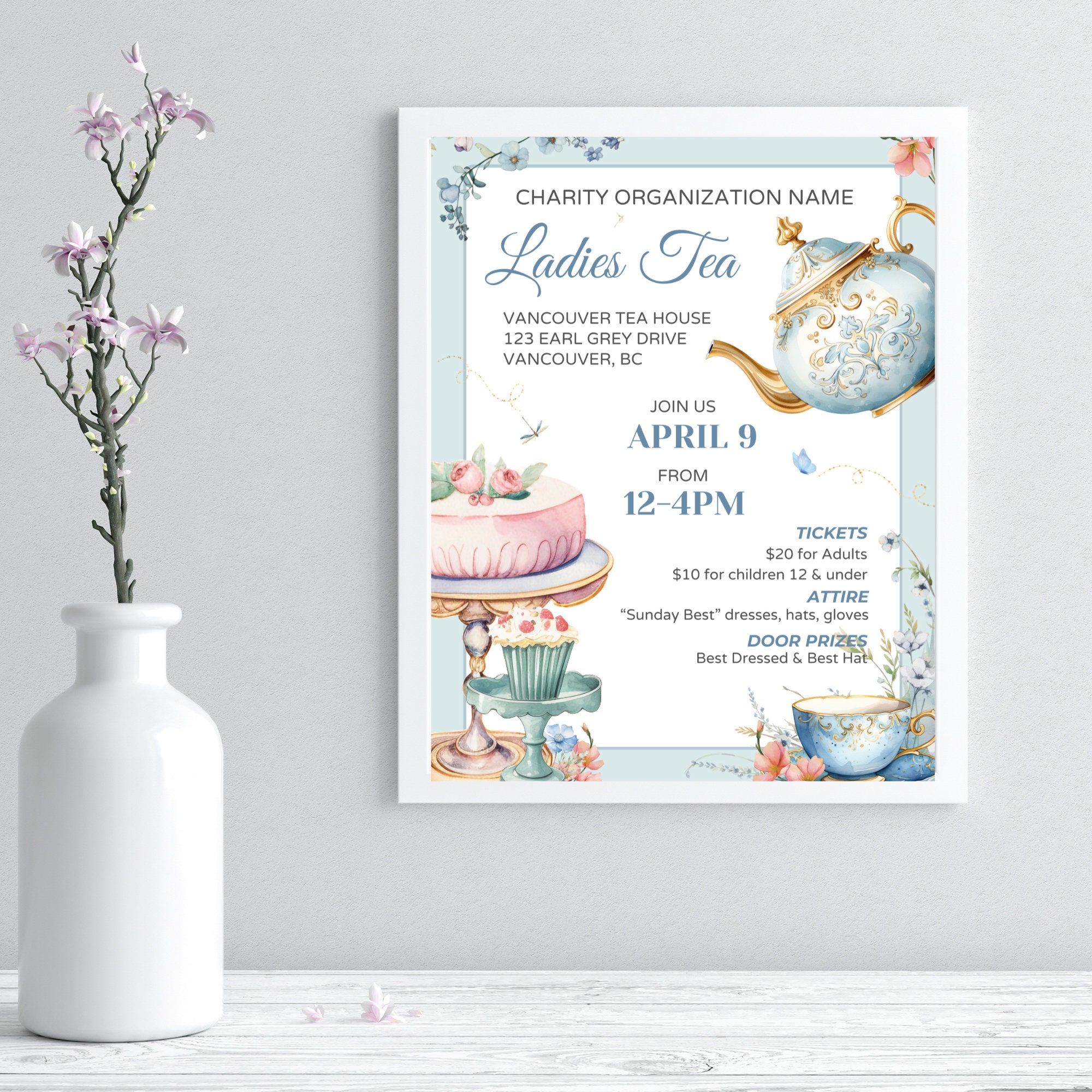 EDITABLE Tea Party Event Ticket, High Tea Party Template, Tea Party ...