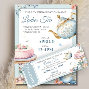 EDITABLE Tea Party Event Ticket, High Tea Party Template, Tea Party ...