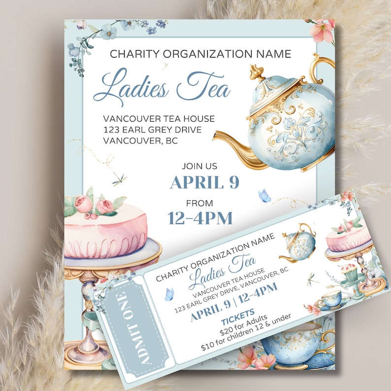 EDITABLE Tea Party Event Ticket, High Tea Party Template, Tea Party ...