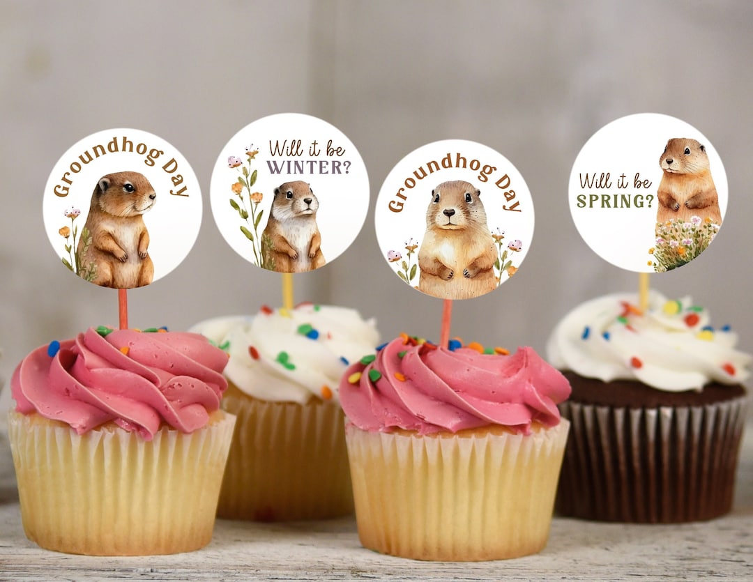 Groundhog Day Cupcake Toppers, Party Printable, Punxsutawney Phil ...