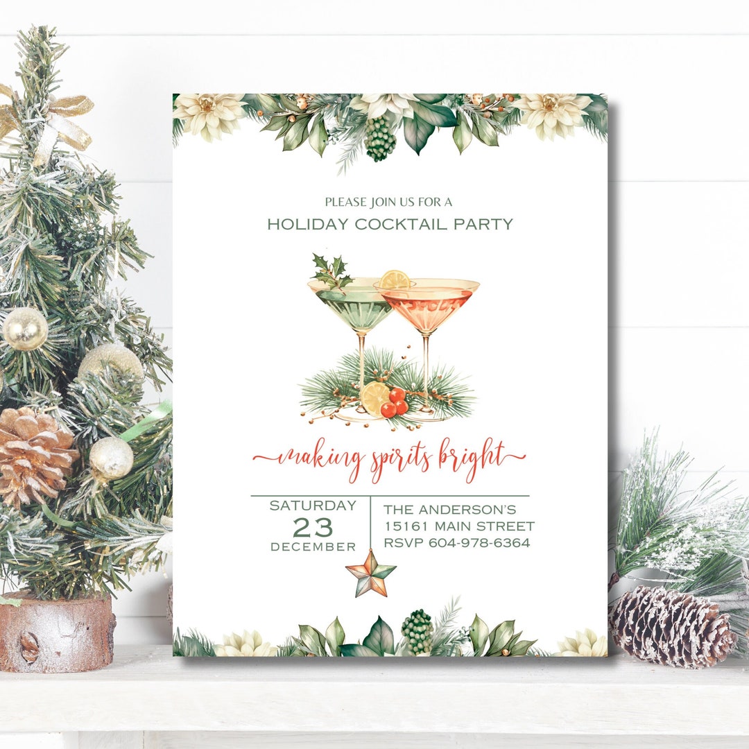 Editable Holiday Cocktail Party Invitation 5x7, Making Spirits Bright ...