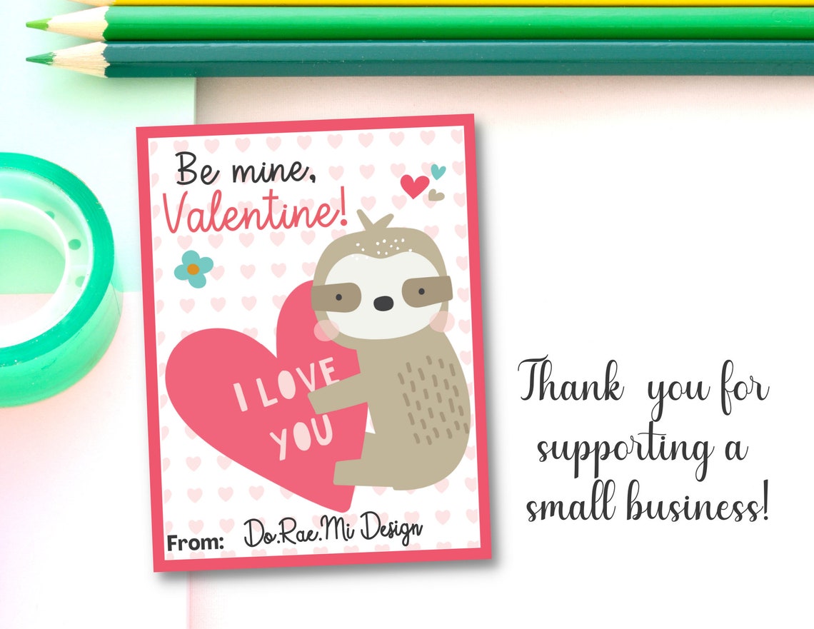 Sloth Valentines, Printable Sloth Valentine Cards for Kids, Kids ...