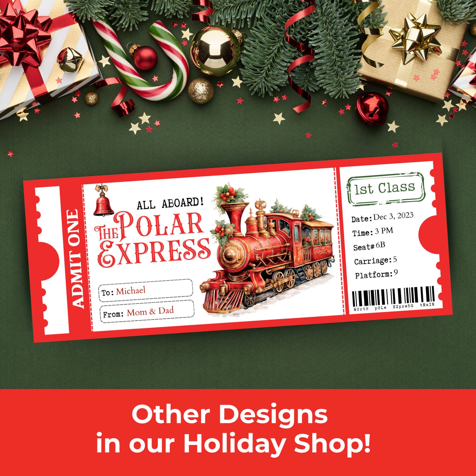 Polar Express Ticket Template, Personalized Surprise Gift Certificate ...