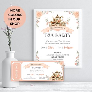 EDITABLE Tea Party Event Ticket, High Tea Party Template, Tea Party ...