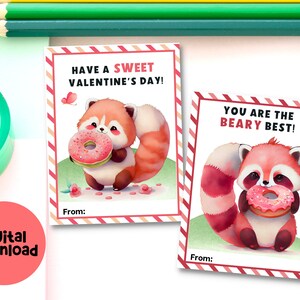 Red Panda Valentine Printable / Panda Valentine Cards / Donut ...