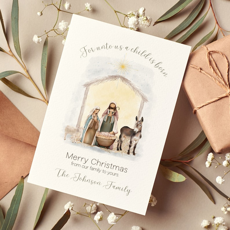 Editable Watercolor Nativity Card Printable, Christmas Card Template ...