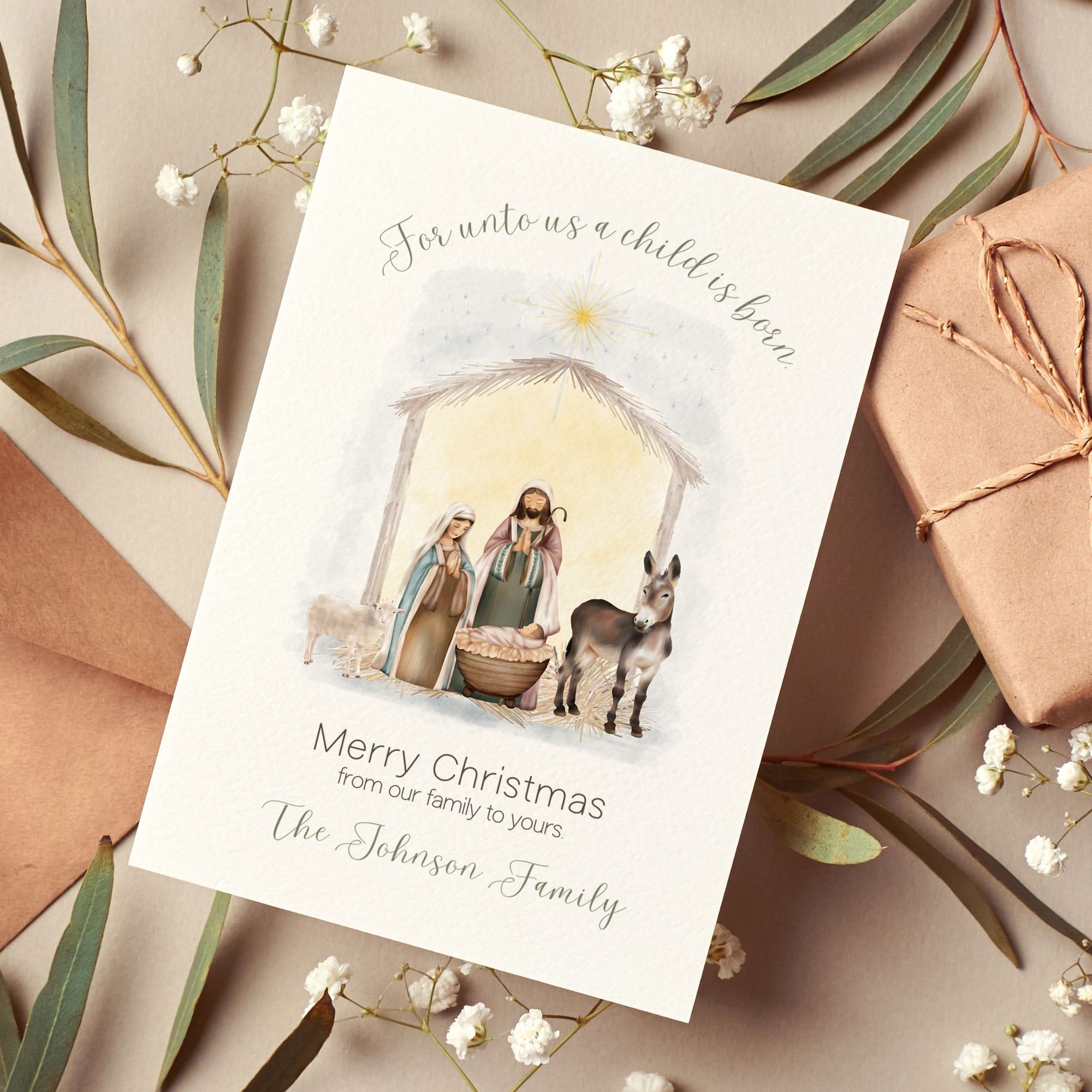 Editable Watercolor Nativity Card Printable, Christmas Card Template ...