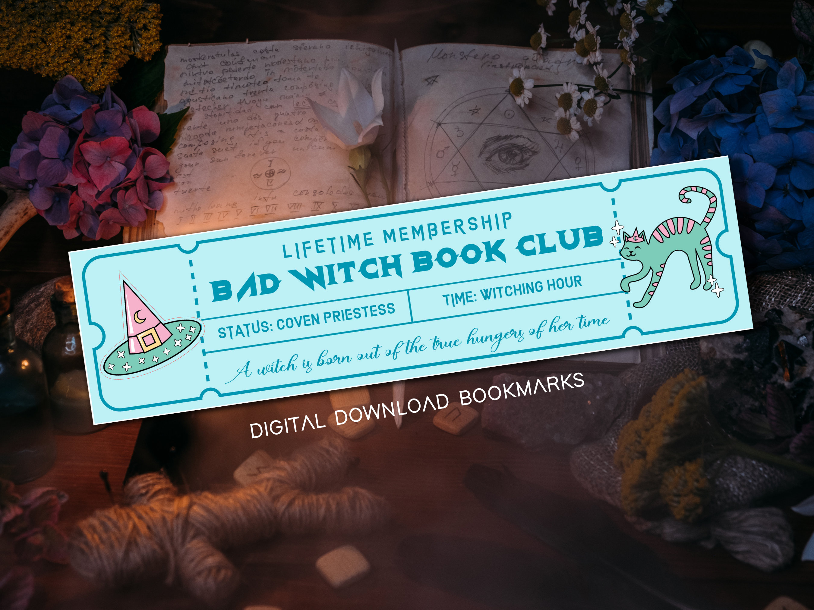Bad Witch Book Club Bookmark, Printable Witch Ticket Bookmarks, Witch ...