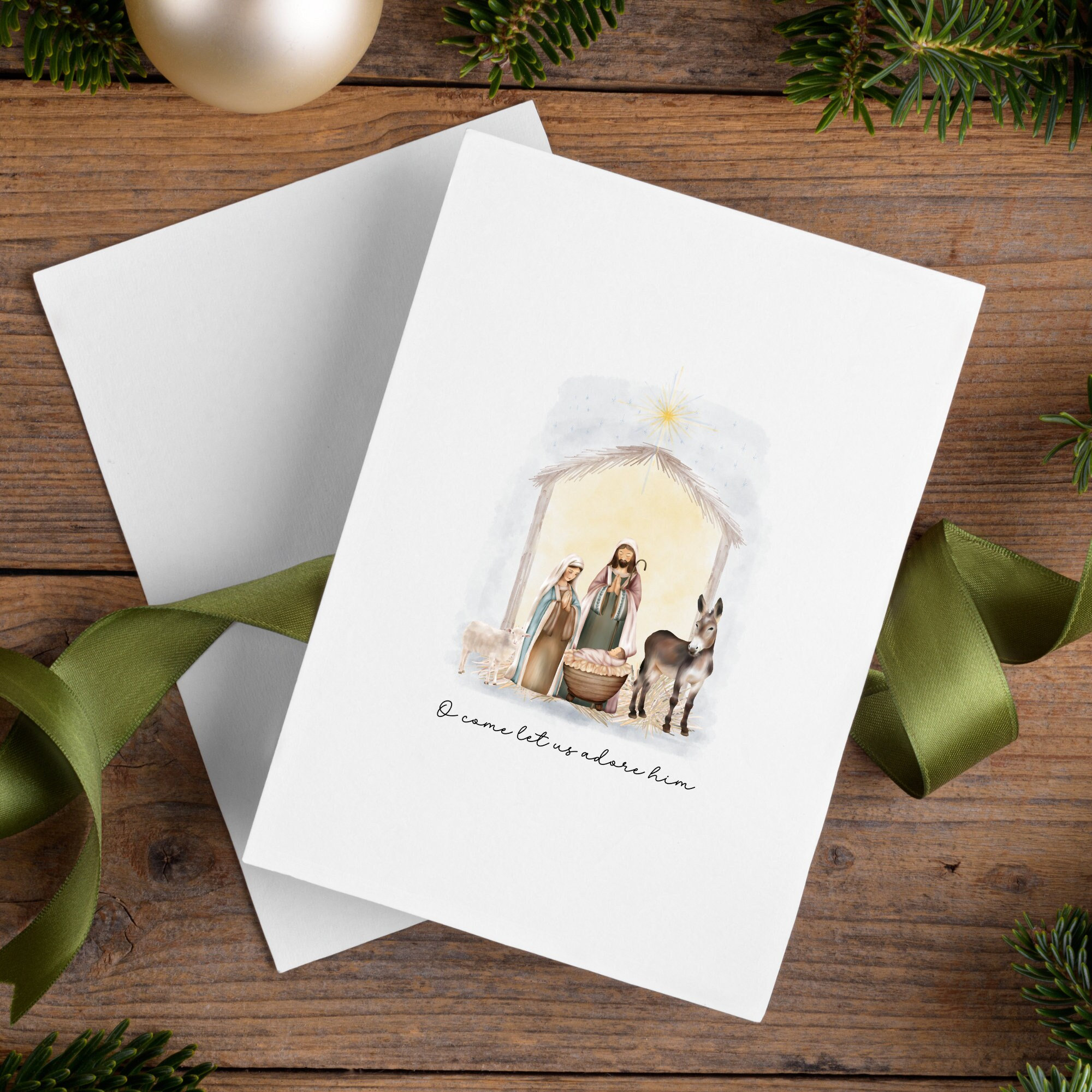 Folding Watercolor Nativity Card Printable, Christmas Card Printable ...