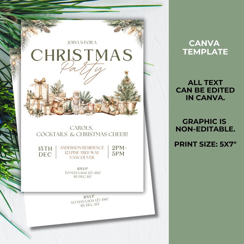 Editable Vintage Christmas Party Invitation, Boho Christmas, Adult ...