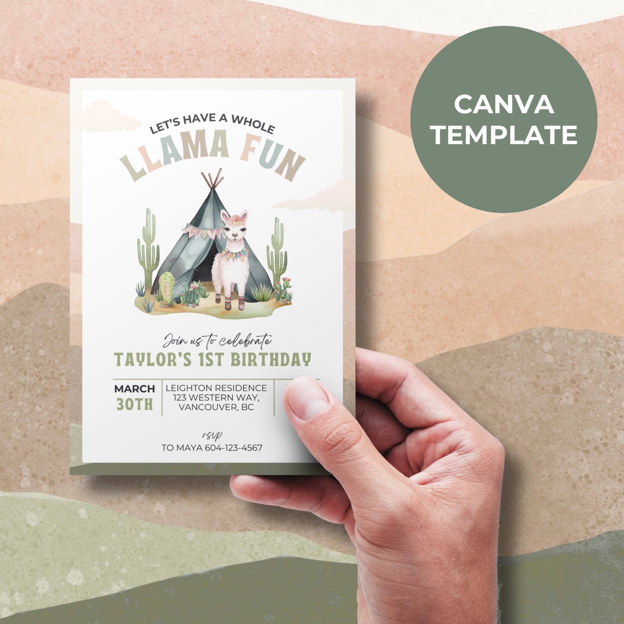 EDITABLE Llama Birthday Invitation, A Whole Llama Fun, Llama Invitation ...