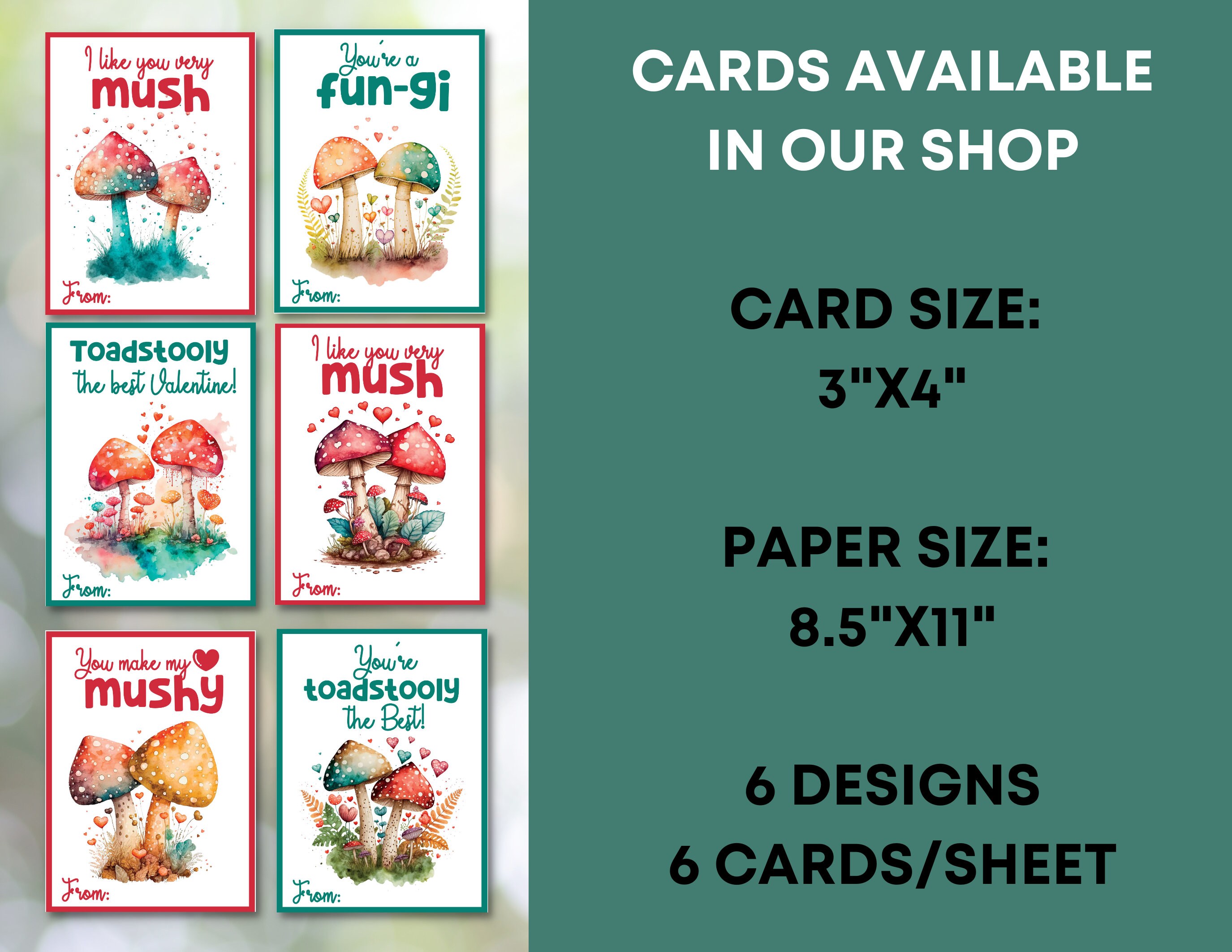 Mushroom Valentine / Printable PDF / Valentines Day Tags / - Etsy
