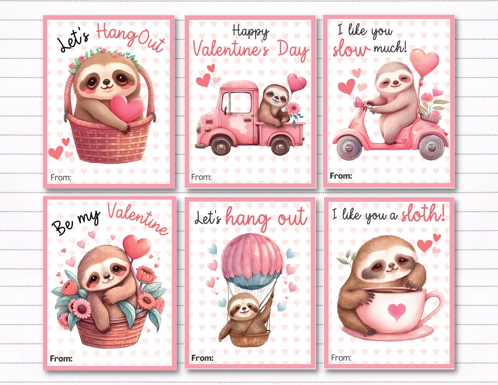 Watercolor Sloth Valentines / Printable Valentine / Sloth Valentine ...