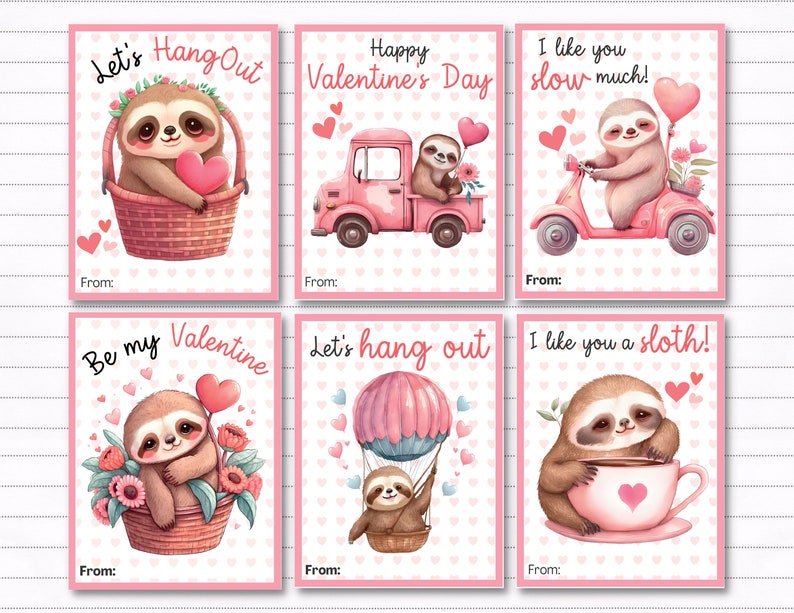 Watercolor Sloth Valentines / Printable Valentine / Sloth Valentine ...