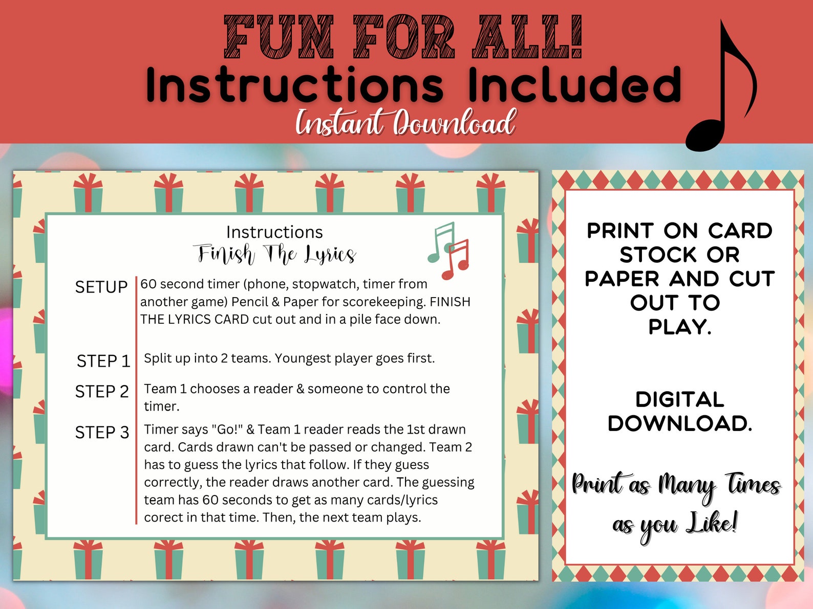 Christmas Carol Finish the Lyric Game / Printable Christmas Game ...