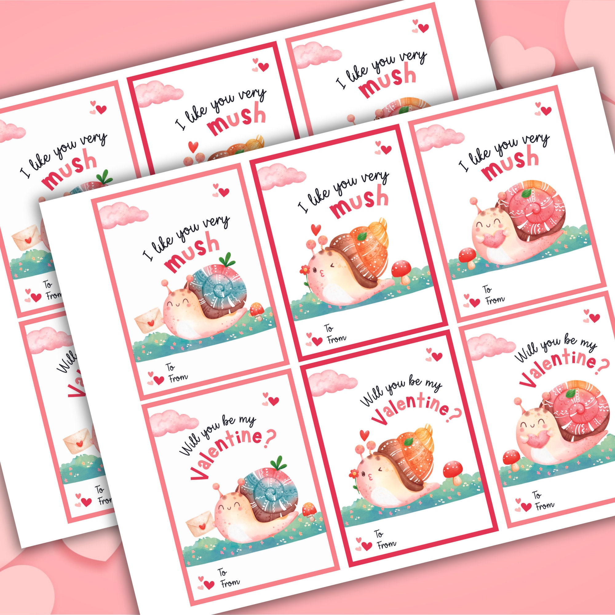 EDITABLE Snail Valentine Card, Mushroom Valentines, Printable Kids ...