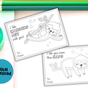 Sloth Valentines / Coloring Pages / Printable Valentine / Sloth ...