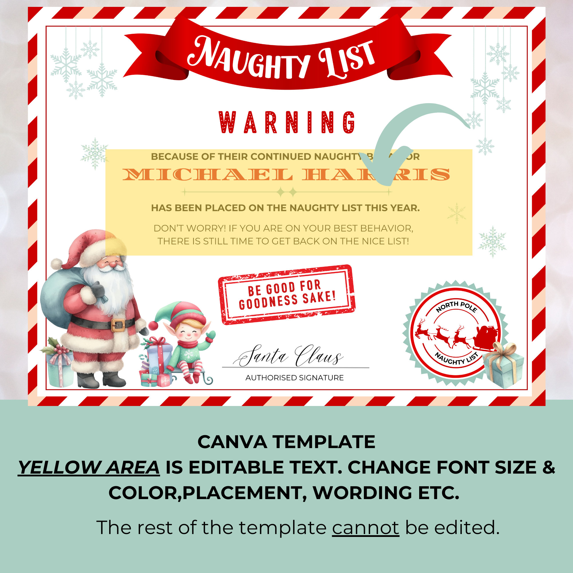 Editable Santa Naughty List Warning Letter Template Christmas - Etsy