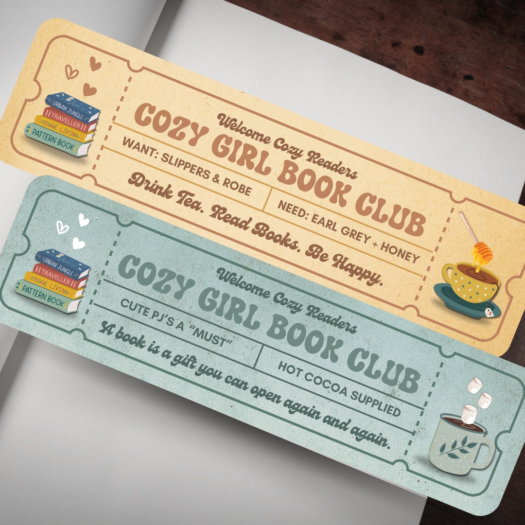 Cozy Girl Book Club Bookmark, Cozy Book Club, Bookmark Ticket, Bookish ...