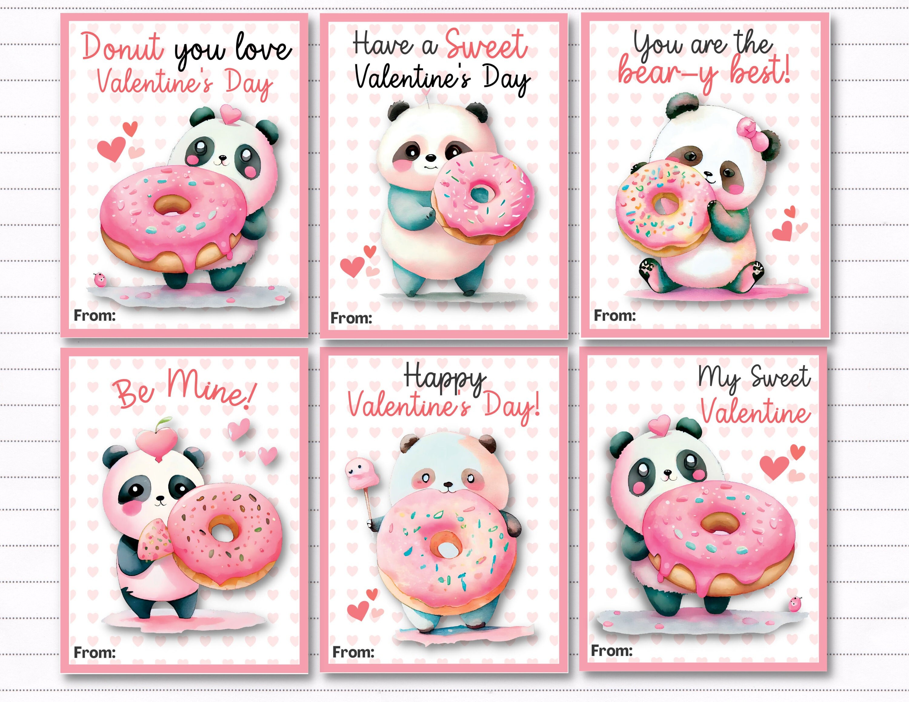 Panda Valentine Printable / Panda Valentine Cards / Donut Valentines ...